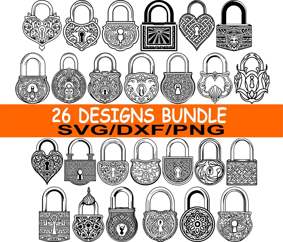 Vintage Padlock Svg Dxf Png Collection, Ornate Lock and Keyhole Clipart ...