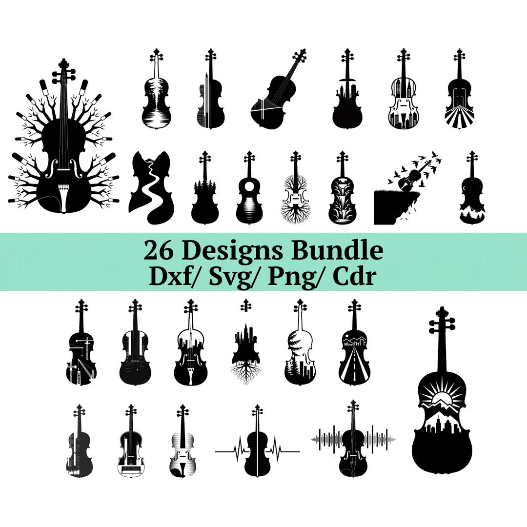 Violin Cello Silhouette SVG DXF, 26 Classical Music Designs, Nature ...
