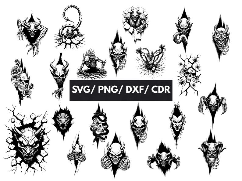 Demon Head SVG Bundle | Gothic Horror Tattoo Art, Evil Monster Skull ...