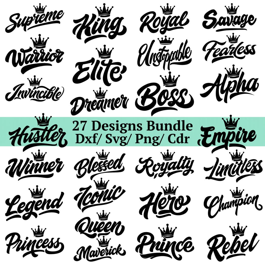 Crown Words SVG Bundle 27 Designs, Royal Lettering Svg, King Queen Svg ...