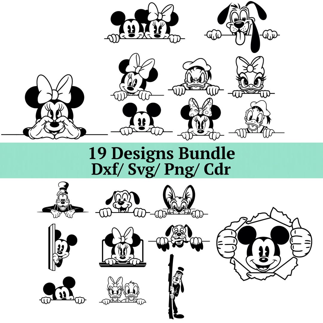 Mickey and Minnie Peeking SVG Bundle, 19 Classic Mouse and Friends DXF ...