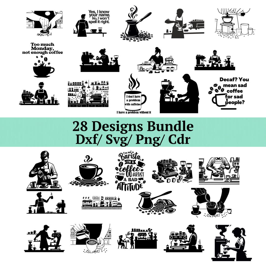 Barista Svg Bundle, Coffee Shop Clipart, Cafe Silhouette, Espresso ...