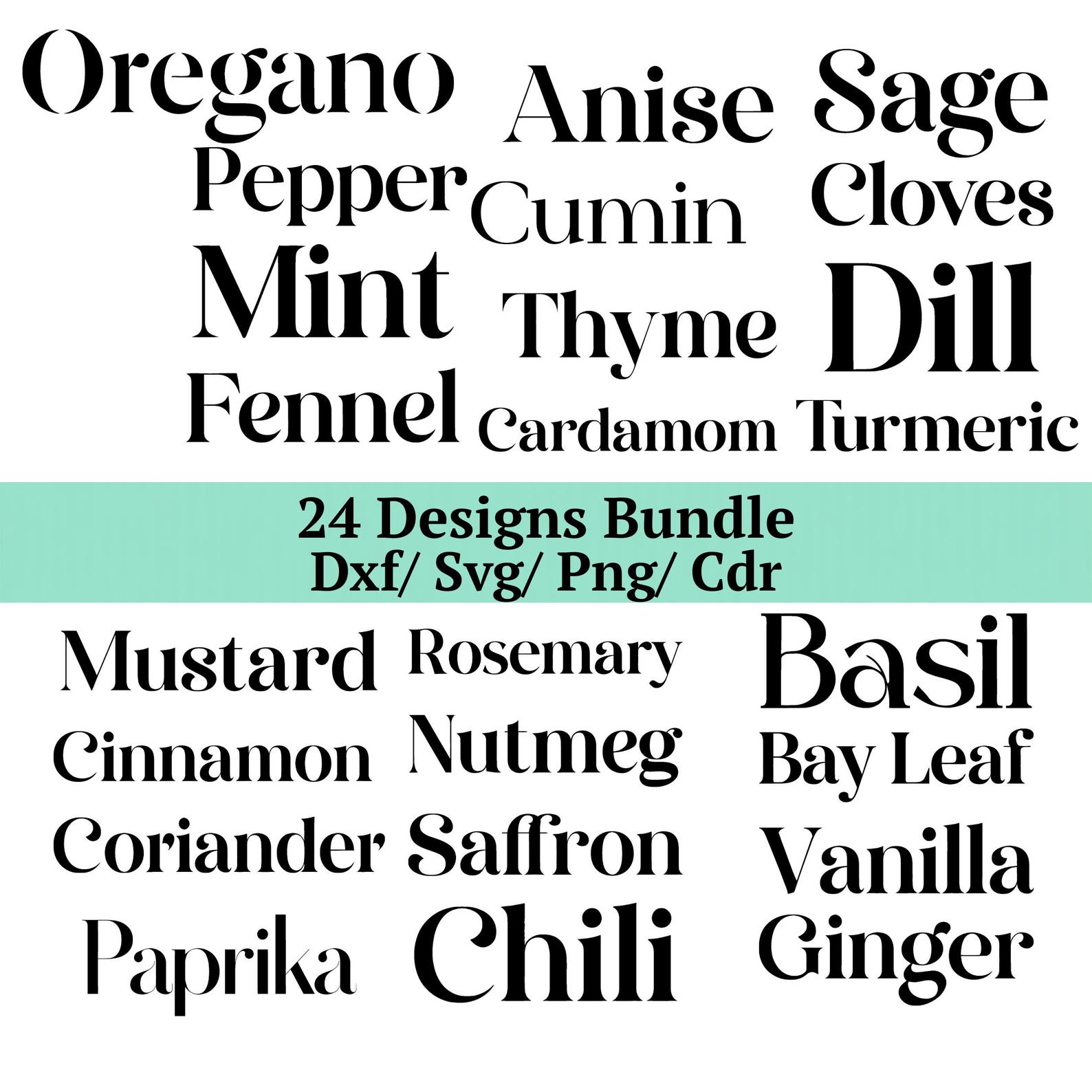 Spice Labels SVG Bundle, 24 Kitchen Herb Names, Pantry Organization ...
