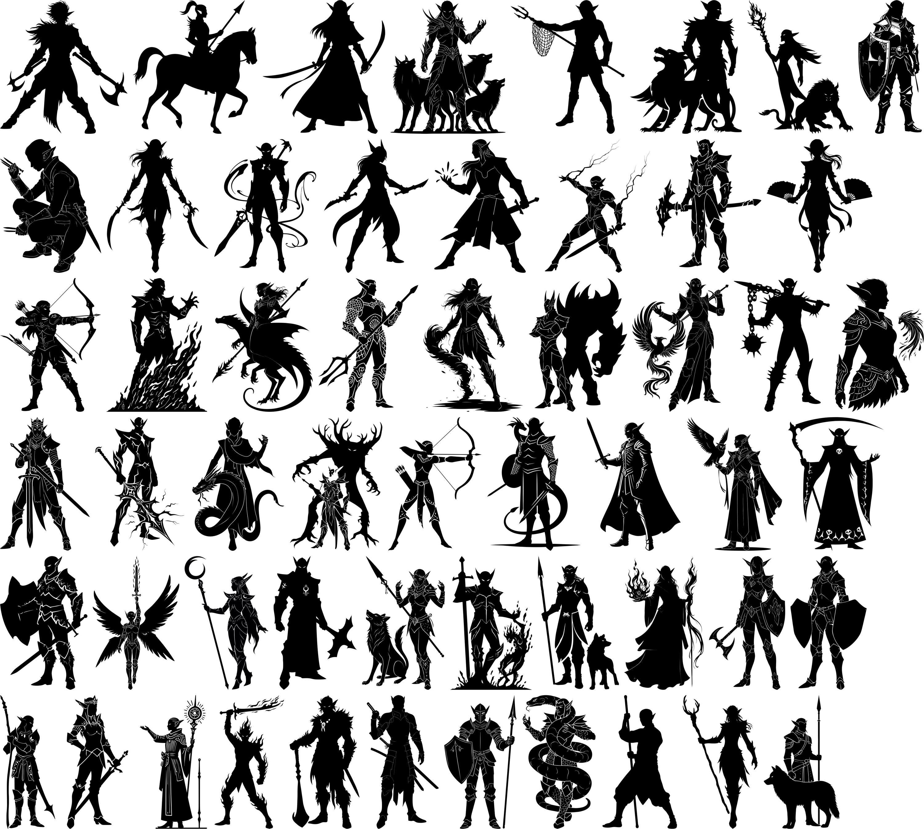 Elven Warriors Svg Bundle, Fantasy Archer Mage and Knight Silhouettes ...