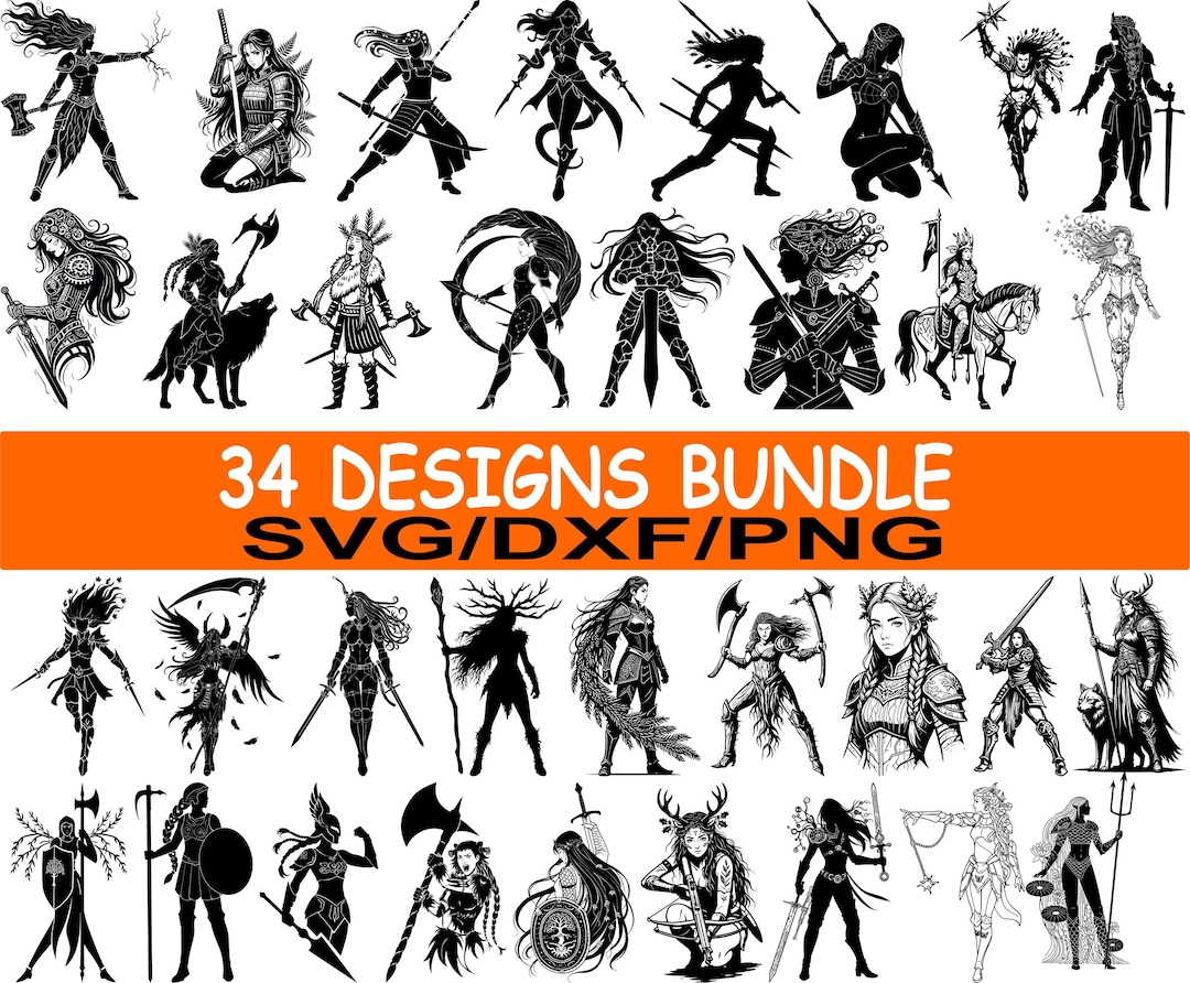 Valkyrie Warrior Women Svg Bundle, Norse Female Fighter Dxf, Fantasy ...