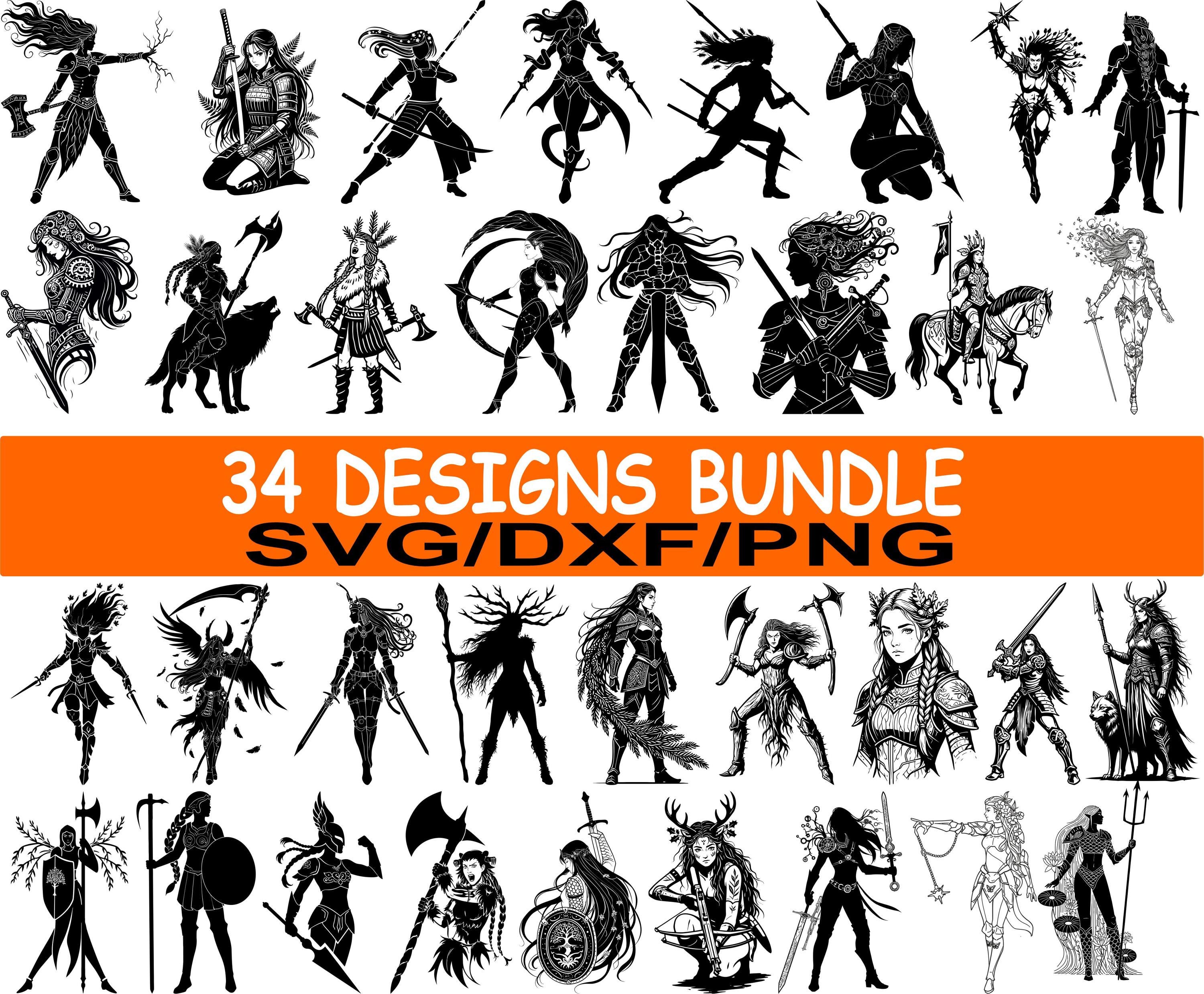 Valkyrie Warrior Women Svg Bundle, Norse Female Fighter Dxf, Fantasy ...