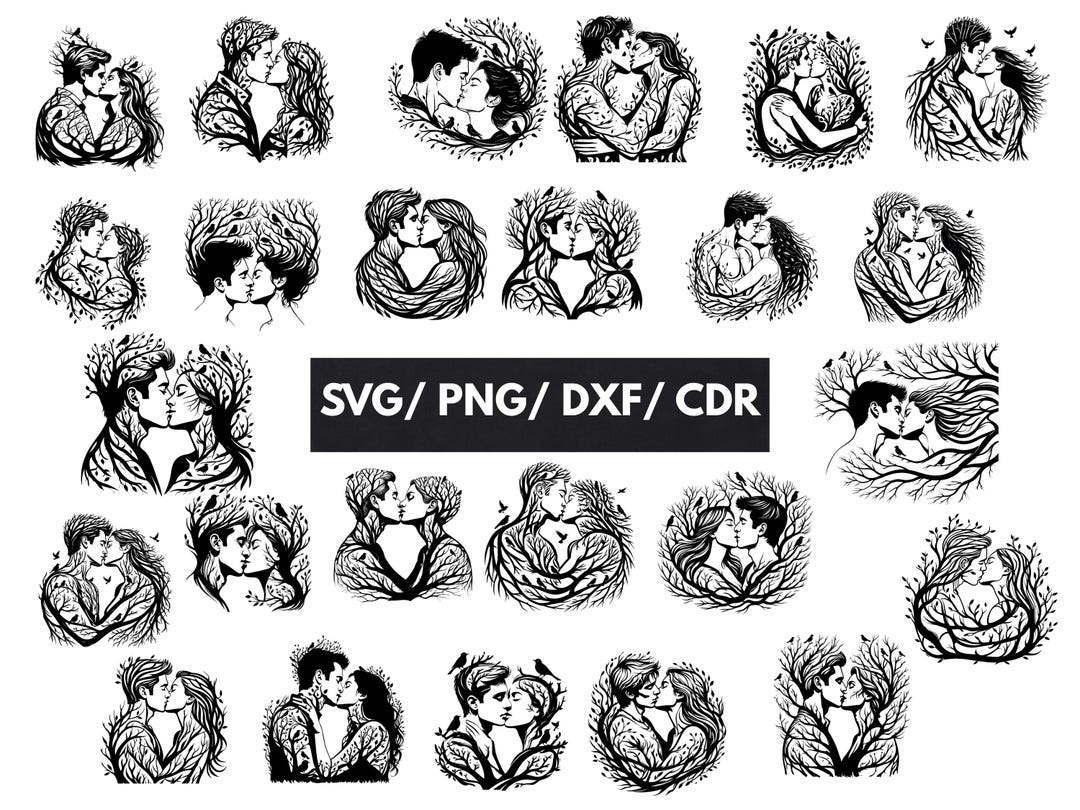 Couple Love SVG Bundle | Abstract Kiss Cut Files | Romantic Tree ...