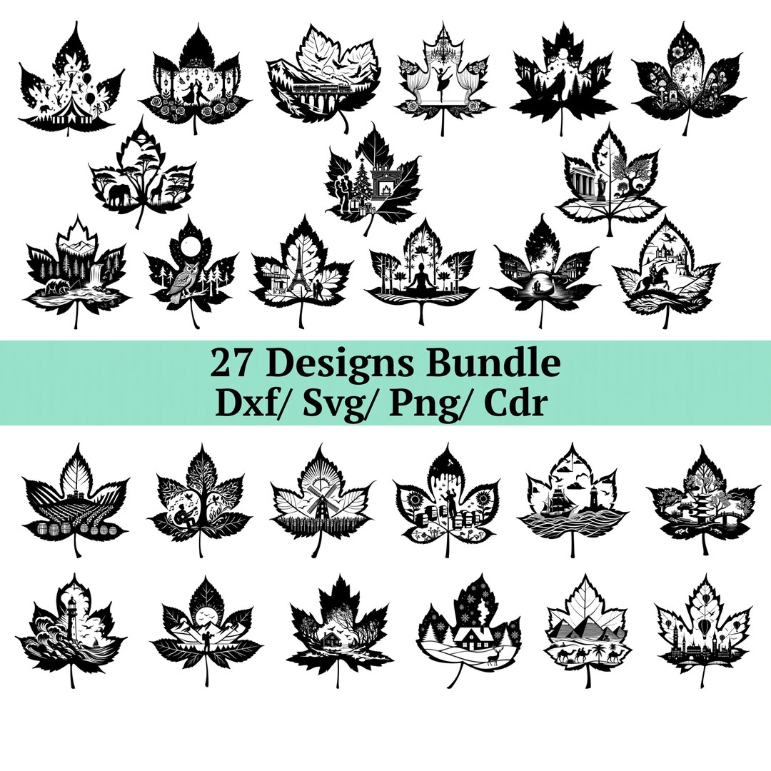 Maple Leaf Scene SVG Bundle 27 Designs, Nature Landscape in Leaf Svg ...