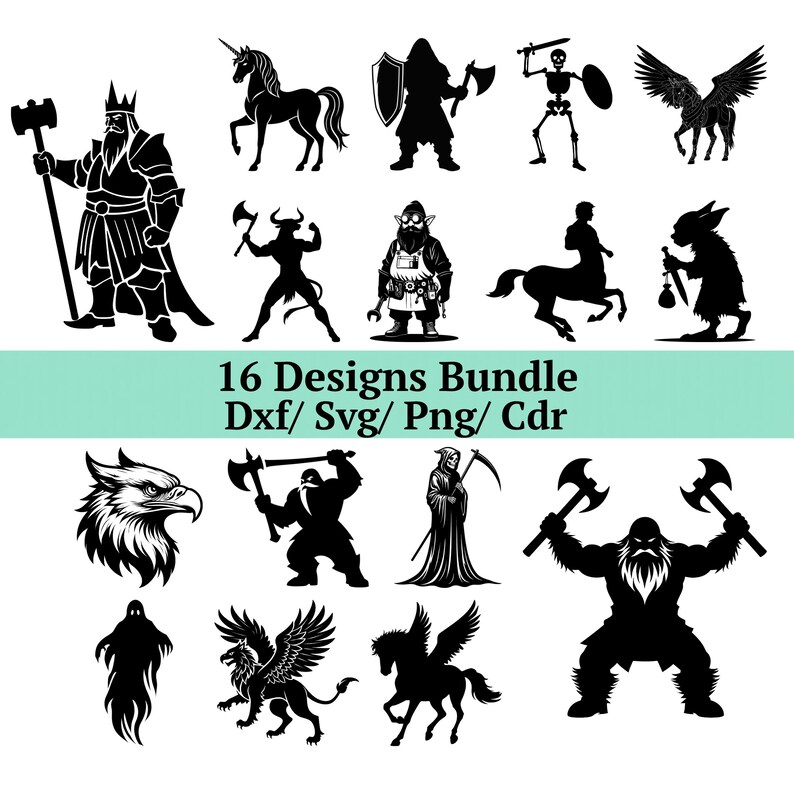 Mythic Fantasy Svg Bundle, 16 Warrior Creature Png, Medieval Knight Dxf ...