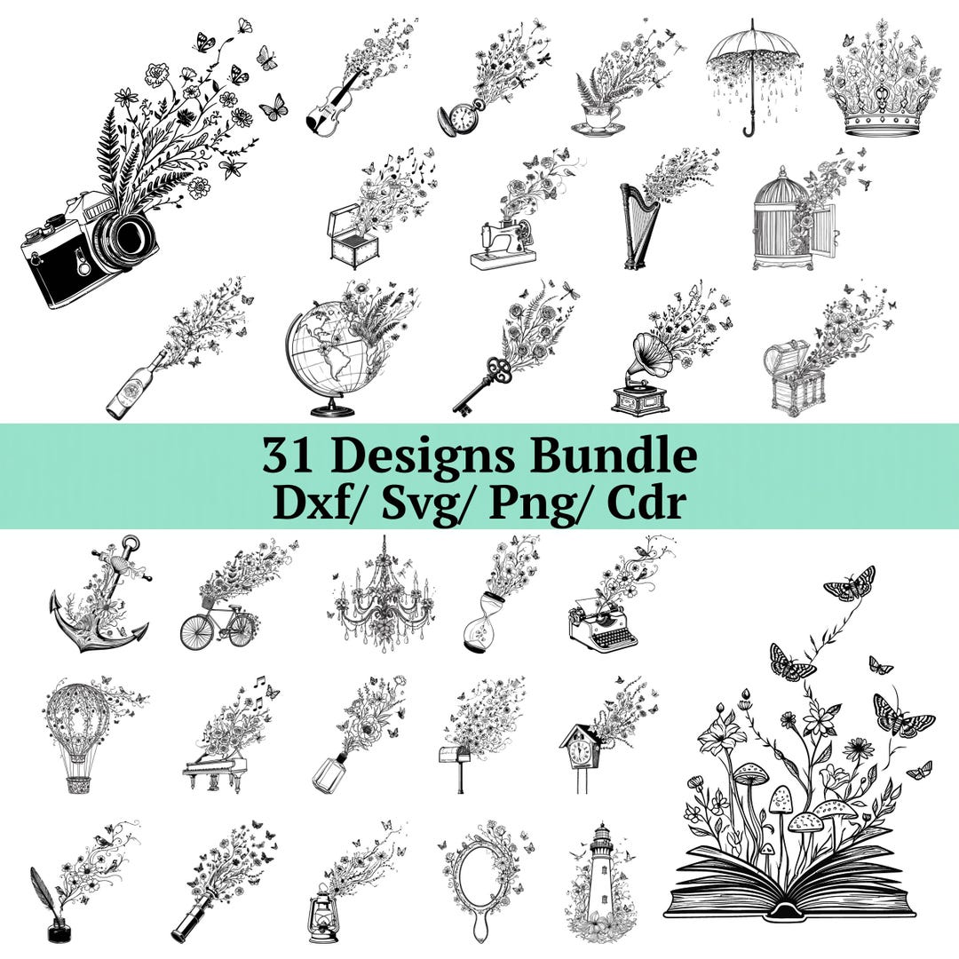 Floral Objects Svg Bundle, 31 Designs, Wildflower Butterfly Svg ...