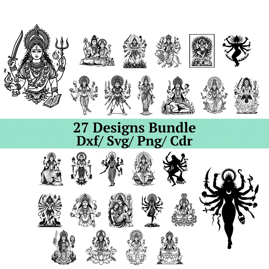 Hindu Gods SVG Bundle, 27 Kali and Shiva Designs, Indian Mythology ...