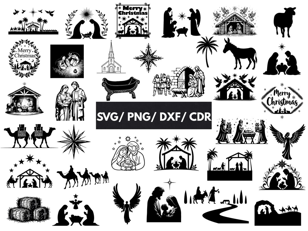 35 Set Nativity Scene Svg Laser / Nativity Silhouette Dxf / Manger ...