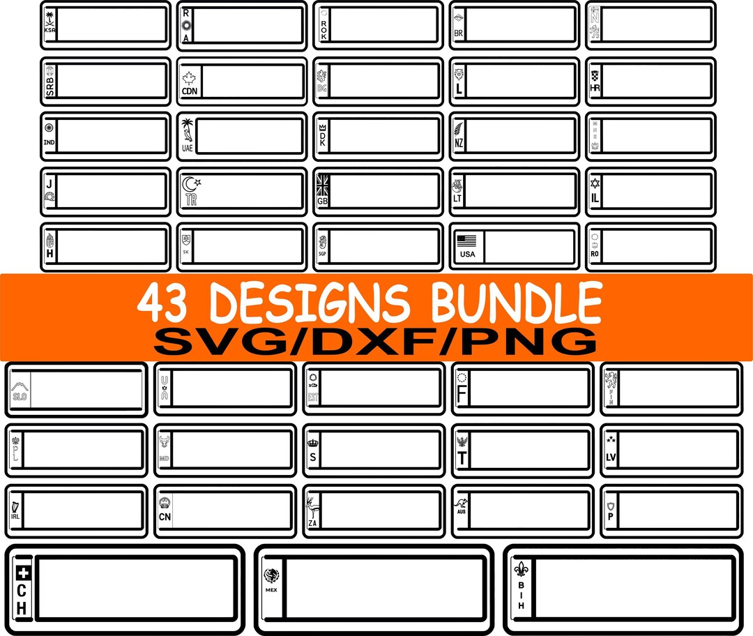 43 License Plate Frame Svg Bundle / Country Flag Number Plate Png / Car ...