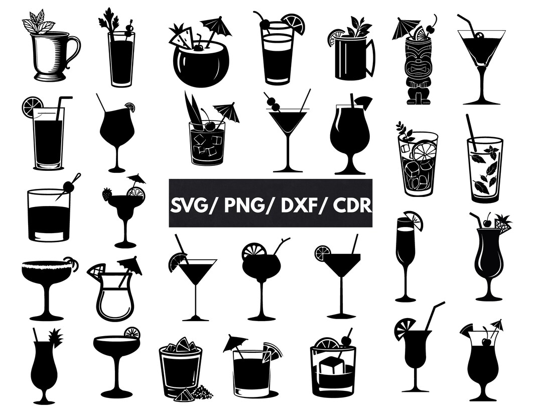 Set of 30 Cocktails, Cocktails for Cricut, Drinks Clip Art, Cocktail ...