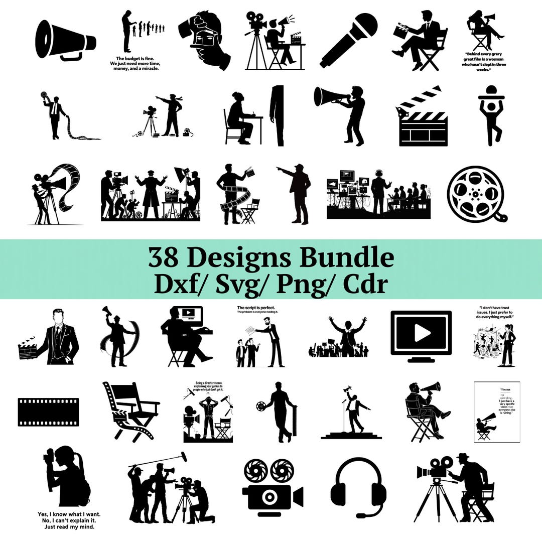Film Director Svg Bundle, Movie Set Clipart, Cinema Silhouette ...