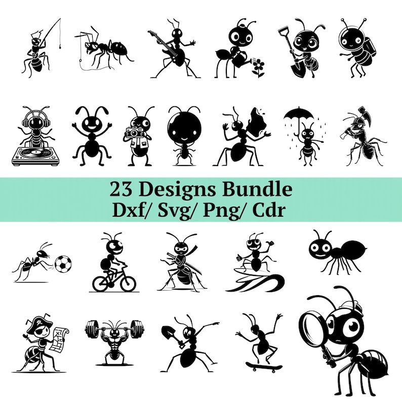 Cute Ant SVG Bundle 23 Designs, Cartoon Ant Clipart Svg, Png, Dxf, Cdr ...