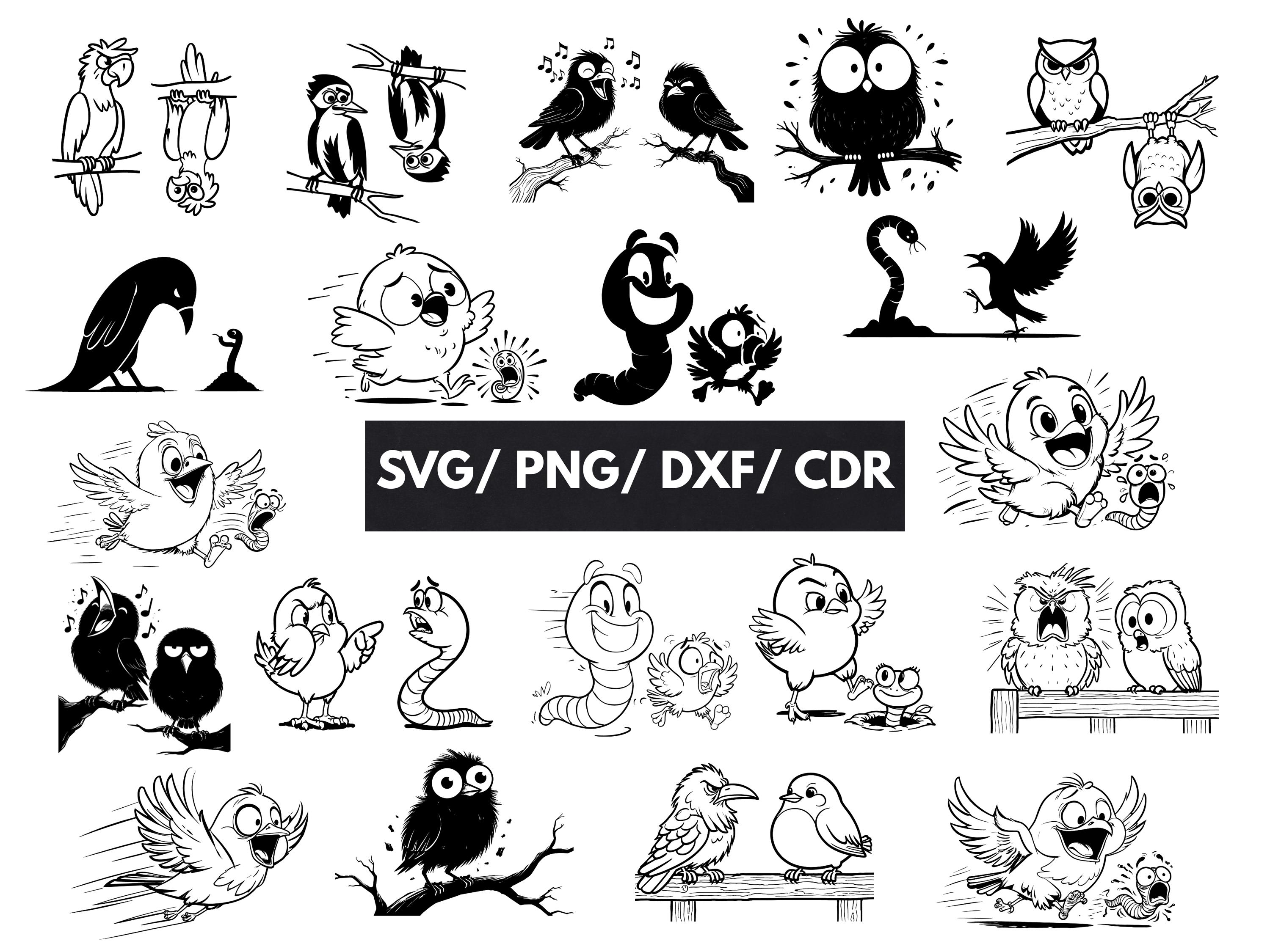 Funny Birds SVG, Dxf, Png, Cdr Bundle: Silhouette & Outline Clipart ...