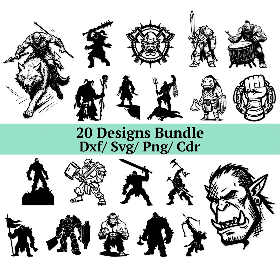 Orc Warrior Bundle, 20 Designs, Png, Dxf, Brutal Fantasy Horde, Svg ...