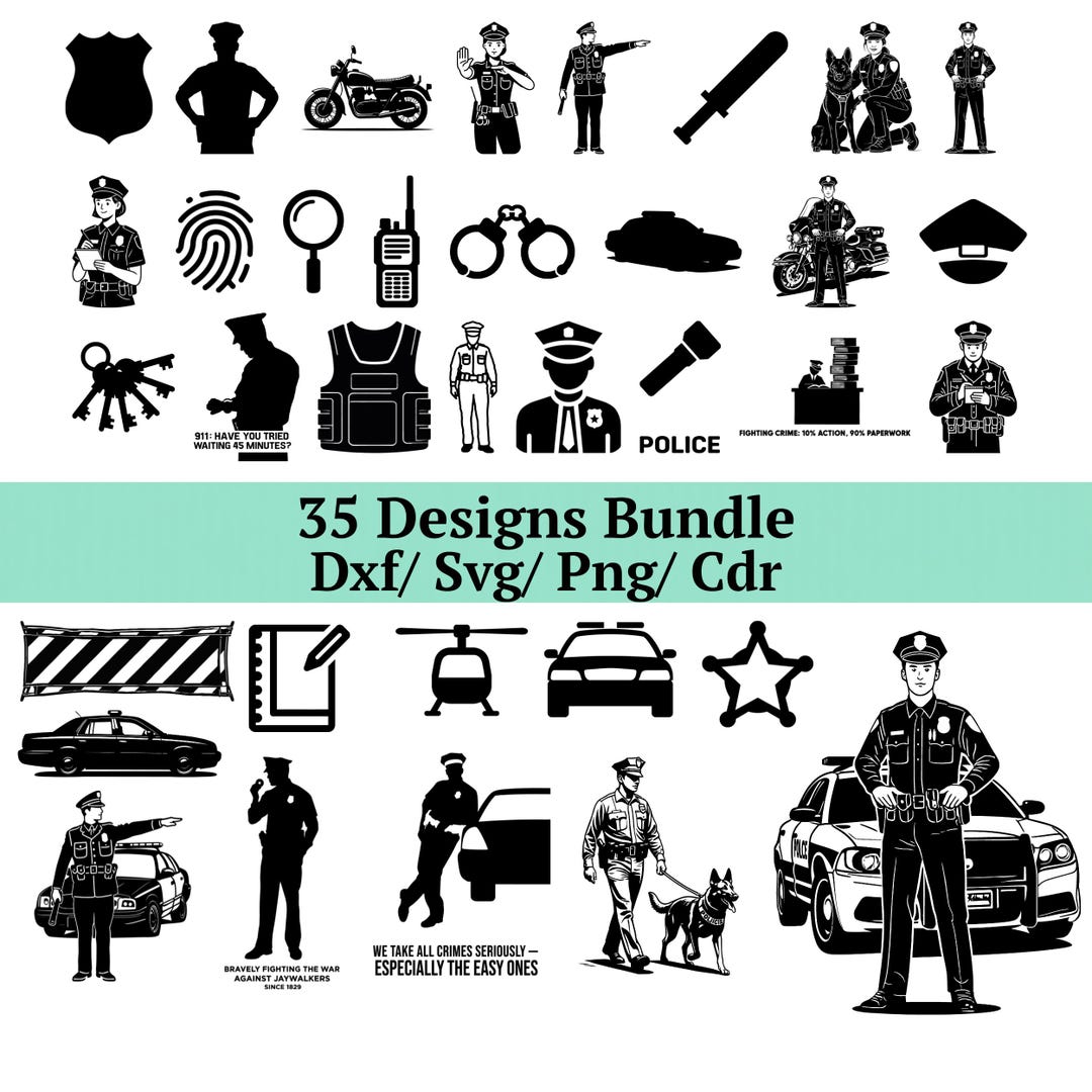 Police Svg Bundle, Cop Officer Clipart, Law Enforcement Silhouette ...