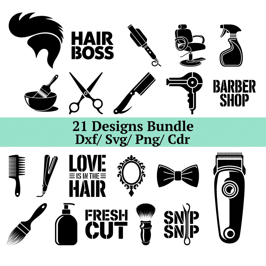 Barber Shop Svg Bundle, 21 Hair Salon Dxf, Png Scissors Razor Cdr ...