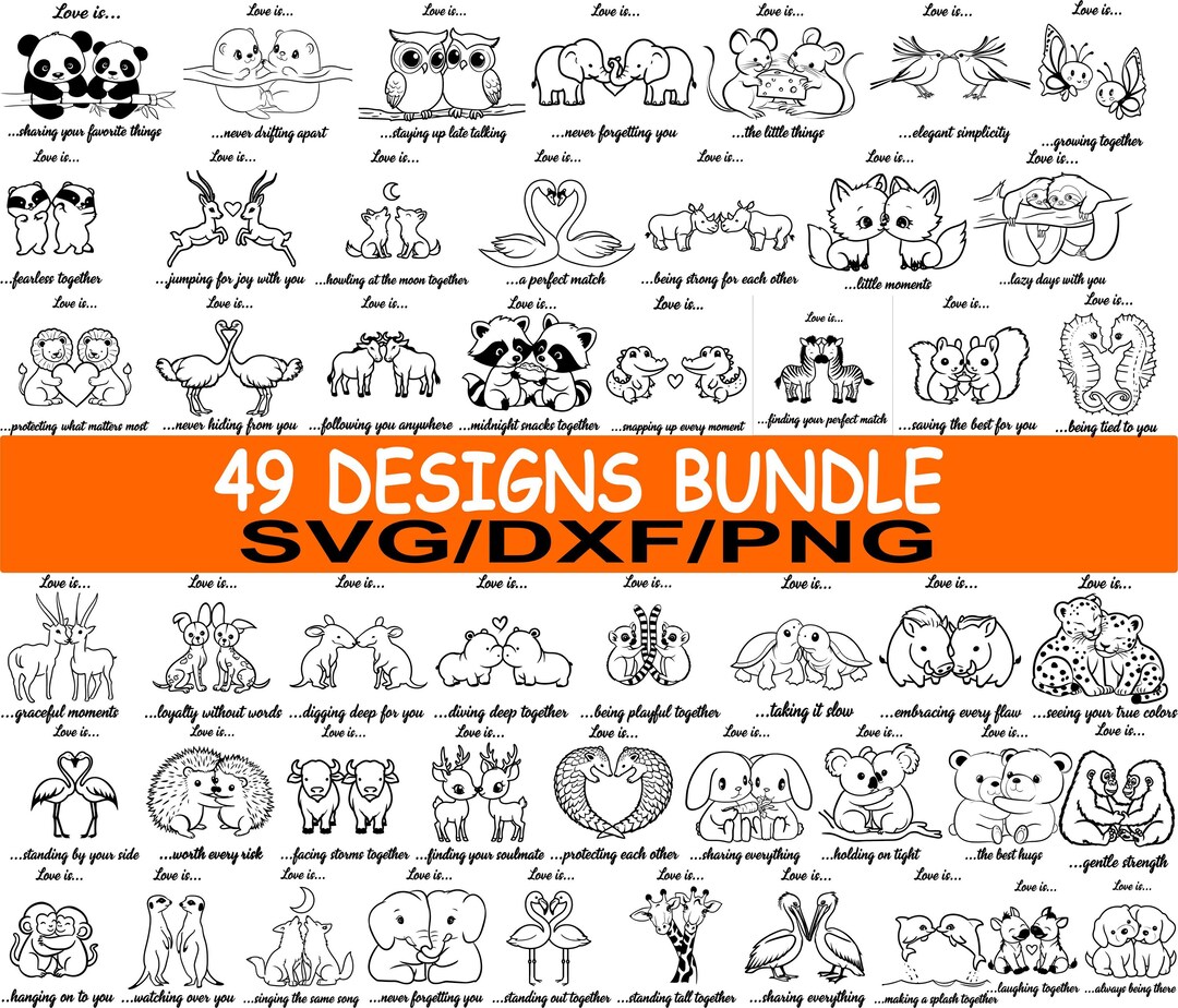 Love is Animal Couple Svg Dxf Png Bundle 49, Cute Animal Love Quotes ...