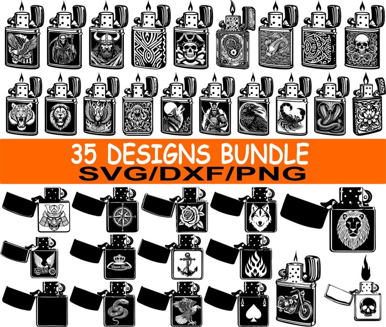 35 Lighter Engraving Designs SVG Bundle, Metal Lighter Wraps, Skull and ...