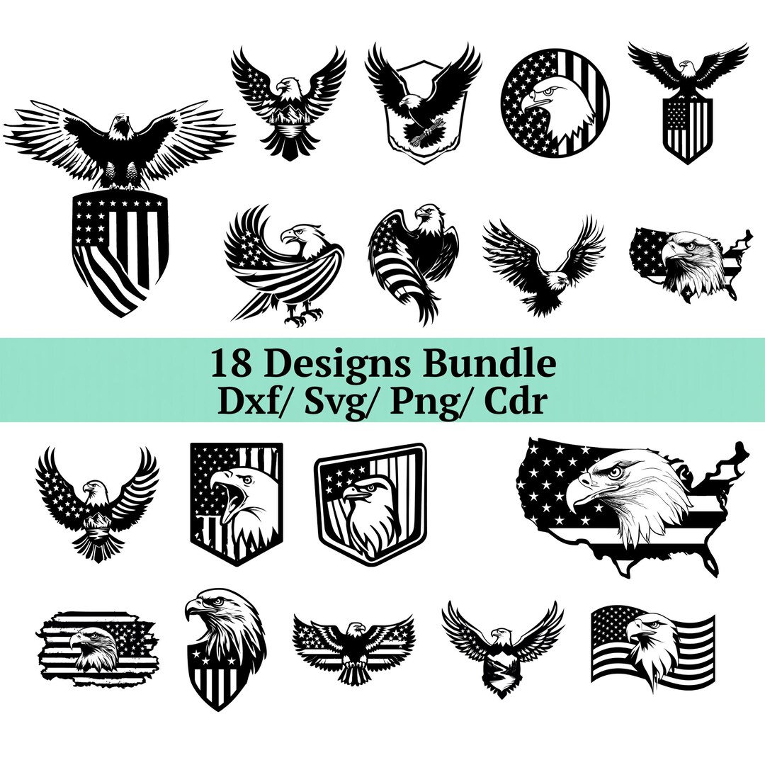 American Eagle Heraldic Svg Bundle, 18 Designs, USA Patriot Badge Svg ...