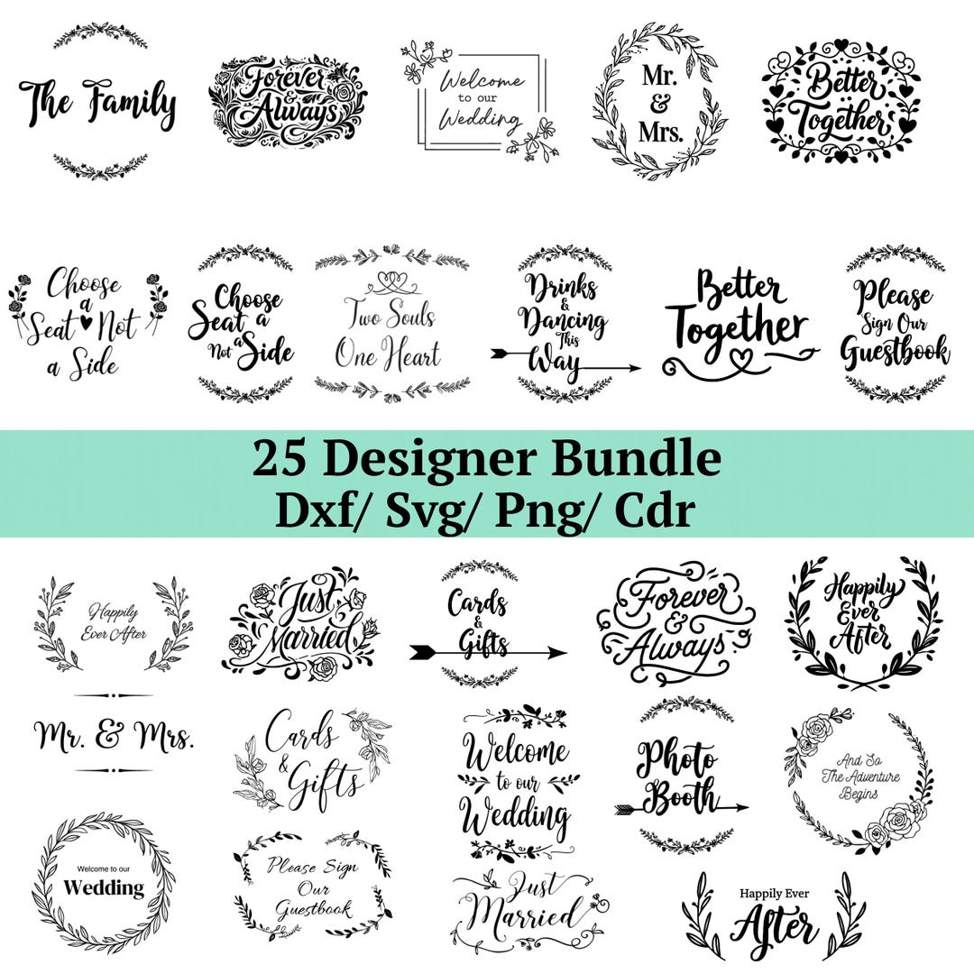Wedding Signs SVG Bundle 25 Designs, Rustic Wedding Svg, Png, Dxf, Cdr ...