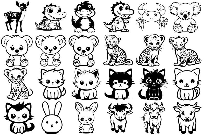 100 Animal Svg Bundle, Cute Doodle Png, Kawaii Zoo Animals, Kids ...