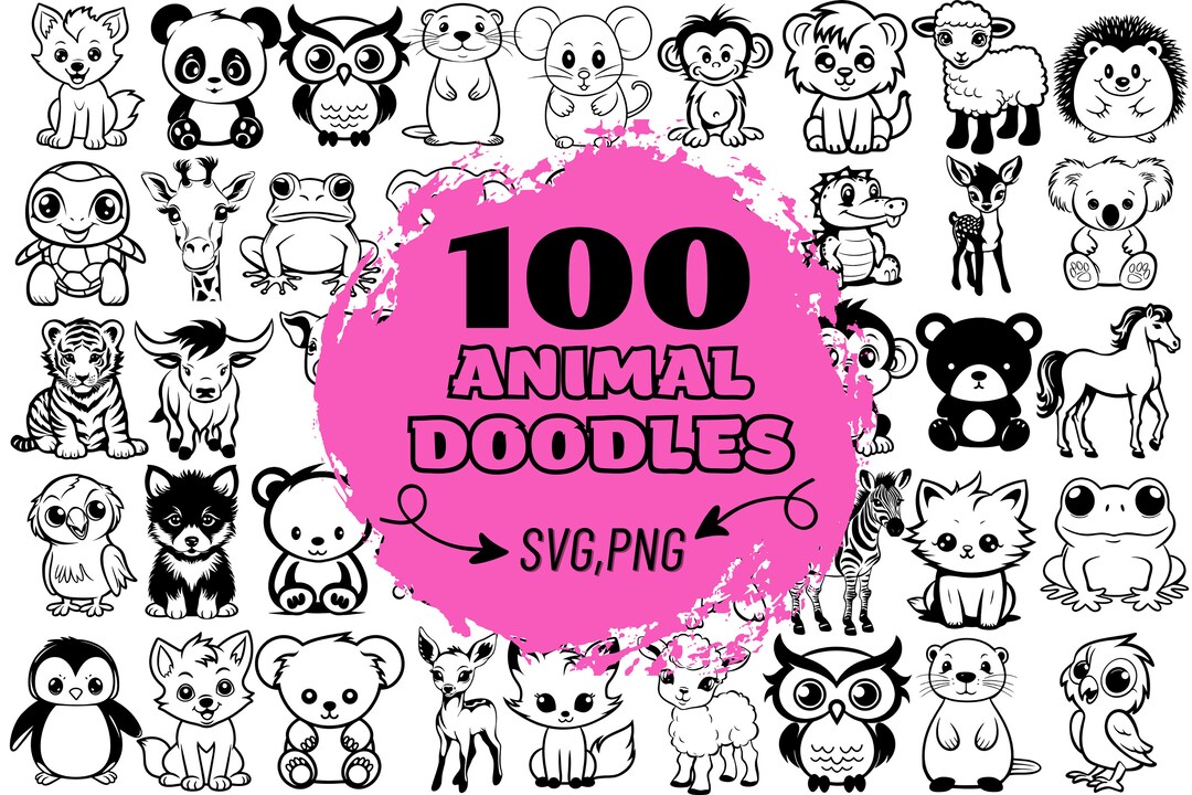 100 Animal Doodle Svg Bundle - Animal Svg - Doodle Svg - Pet Svg - Cute ...