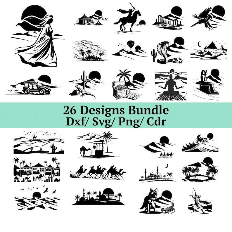 Desert Adventure SVG Bundle, 26 Egypt Pyramid Silhouette, Camel Caravan ...