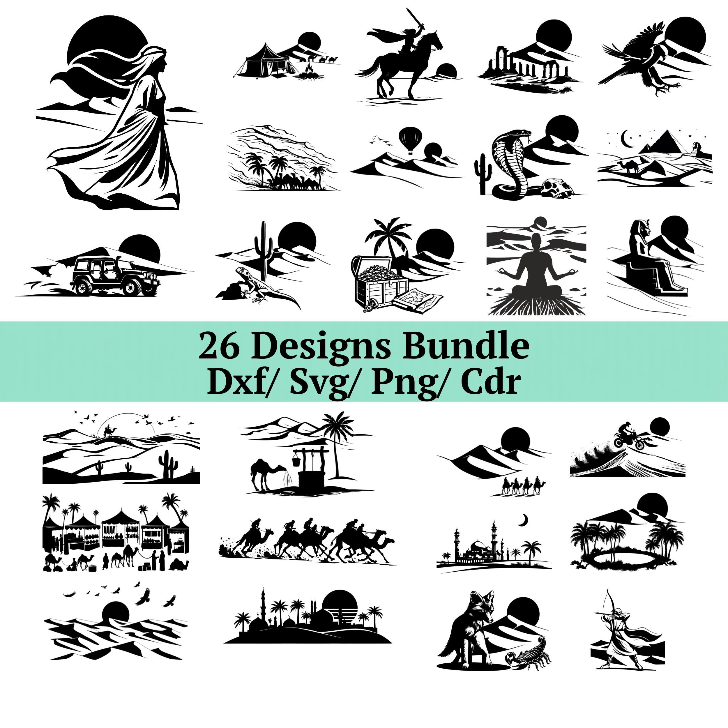 Desert Adventure SVG Bundle, 26 Egypt Pyramid Silhouette, Camel Caravan ...