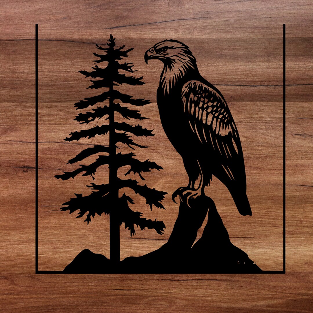 Eagle Near a Tree Svg. Eagle Silhouette.american Eagle DXF. PNG ...