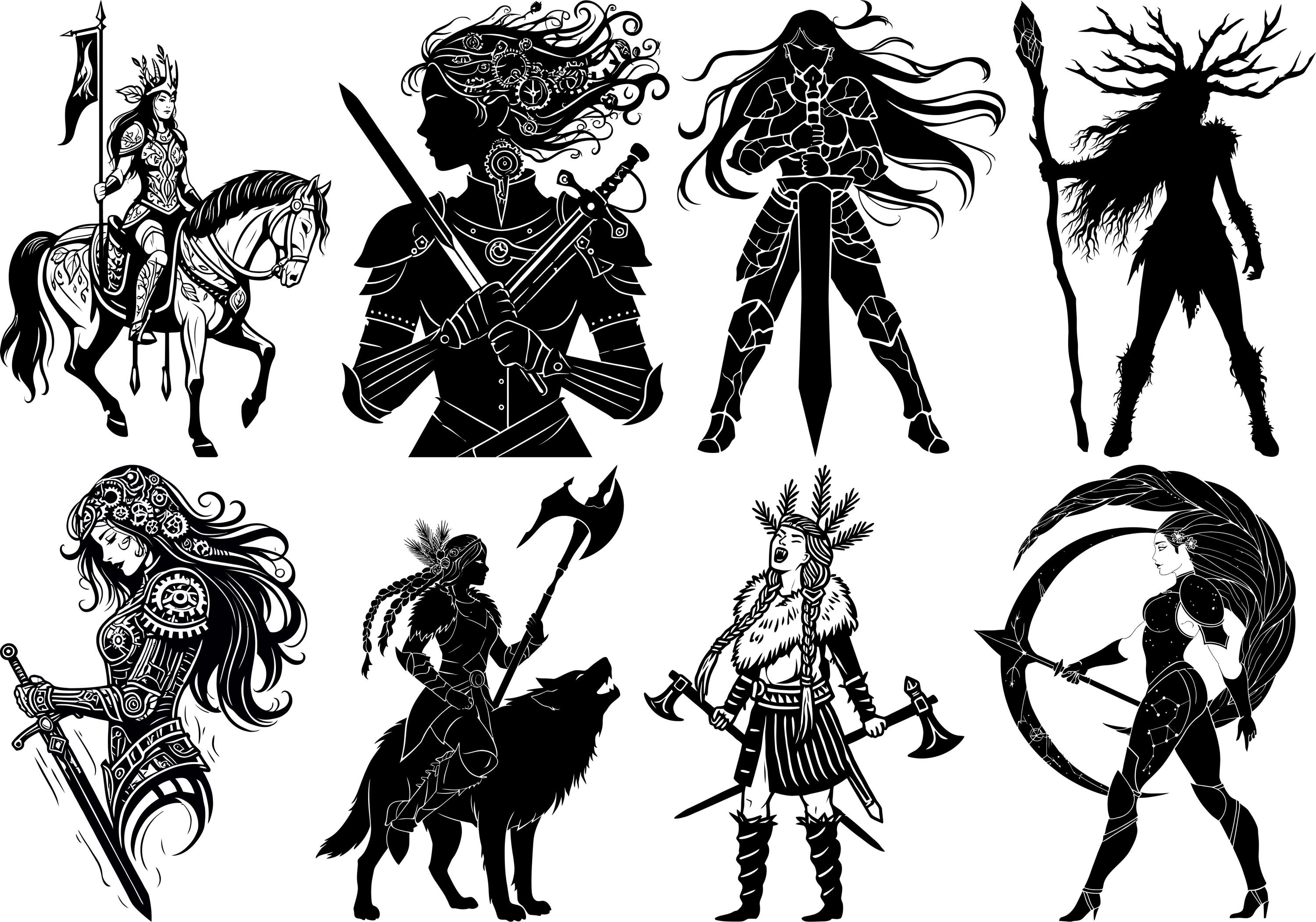 Valkyrie Warrior Women Svg Bundle, Norse Female Fighter Dxf, Fantasy ...