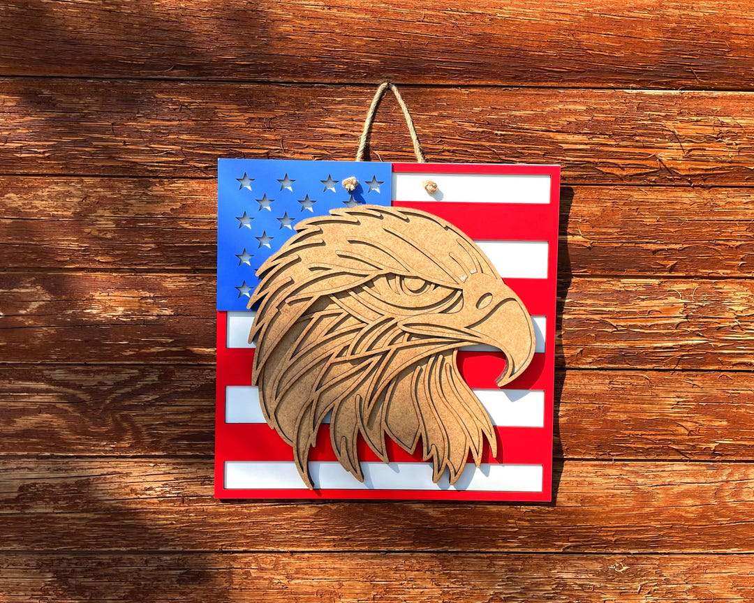 Wooden Layered American Flag With Eagle Wall Art - Patriotic 3D Wood ...
