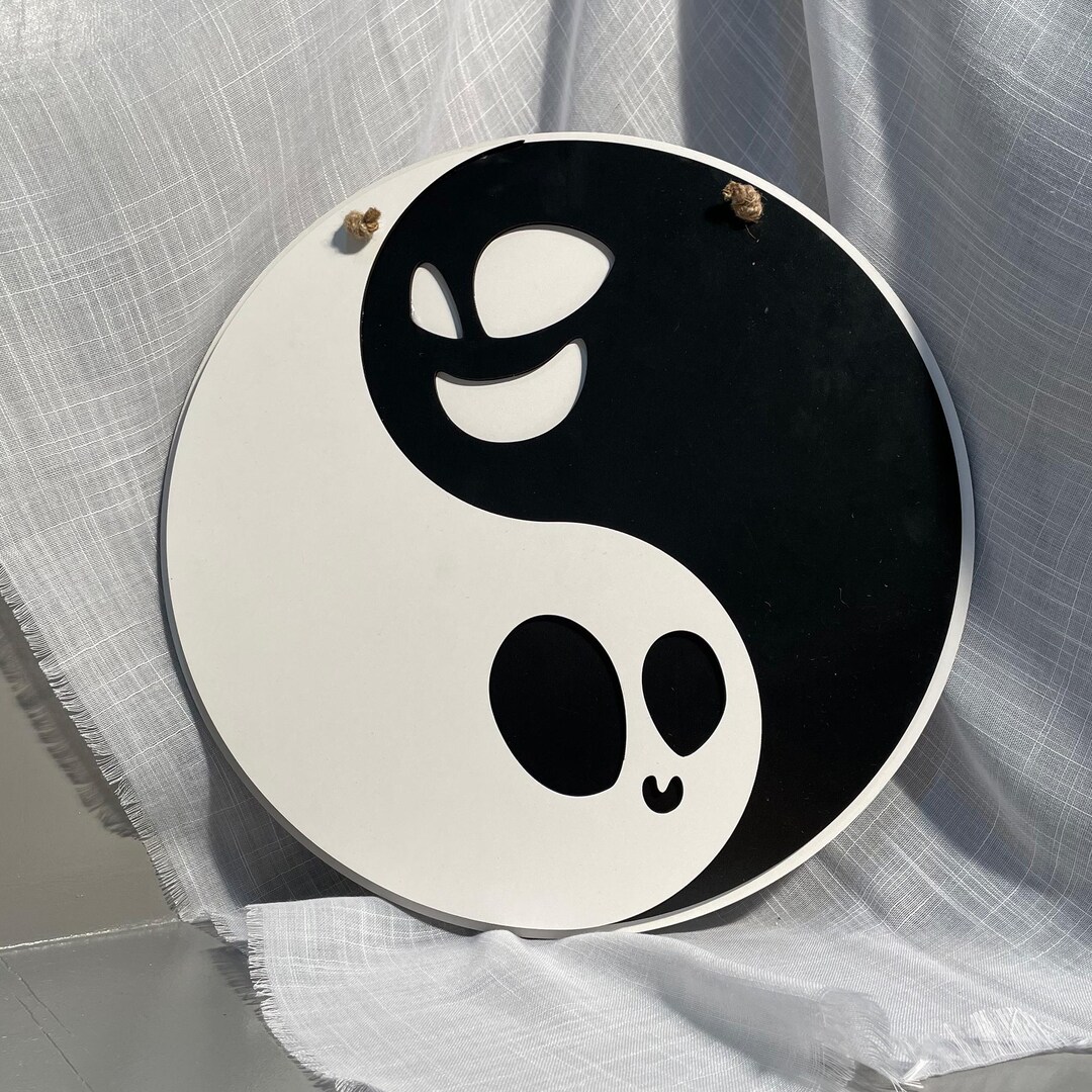 Ghost Yin Yang Wall Art - Wooden Multi Layer Hanging Decor - 12.6"x12.6 ...
