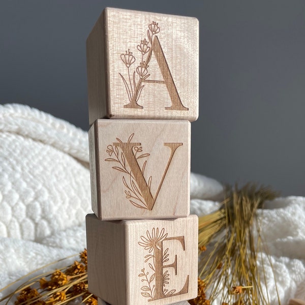 Personalized Woodland Baby Wooden Blocks, Baby Shower Gift, Boho ...