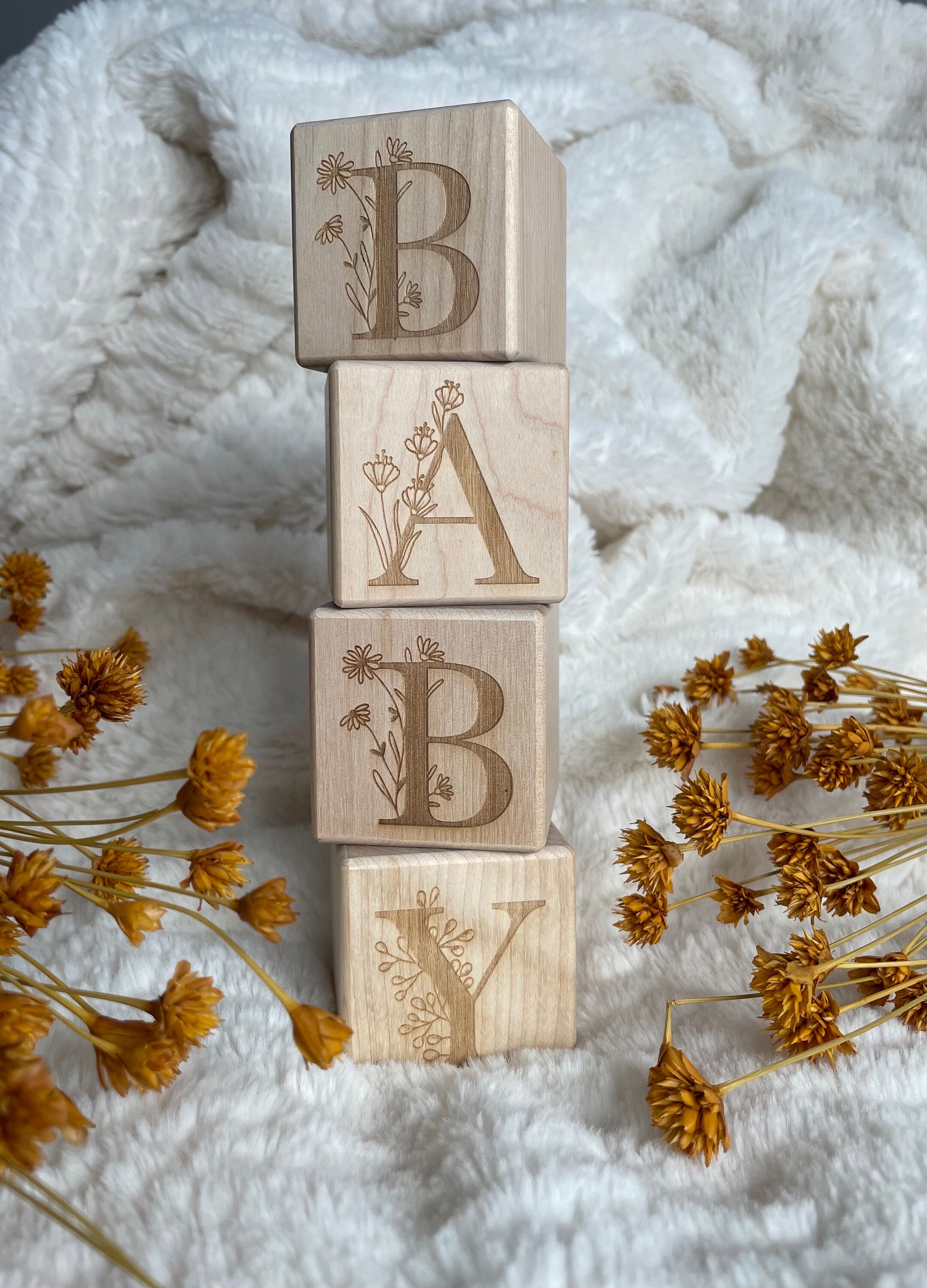 Floral Baby Blocks, Pregnancy Announcement, Custom Wood Blocks ...