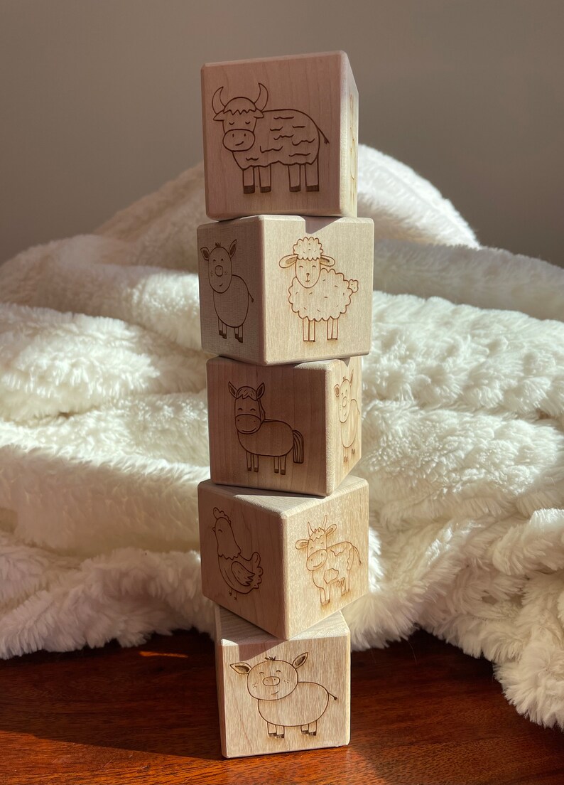 Farm Animal Baby Blocks, Wooden Building Blocks, Farm Animal Nursery ...