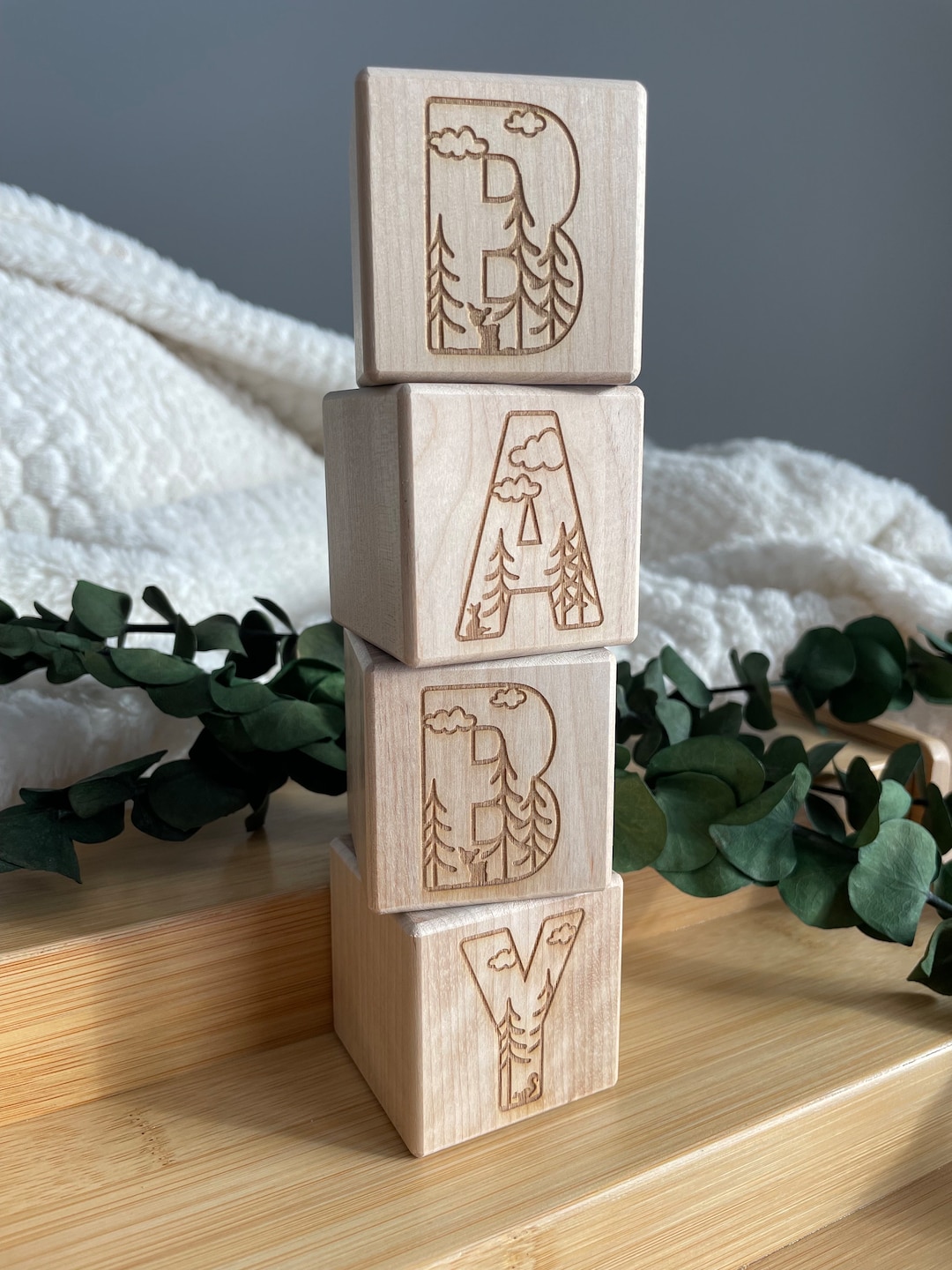 Woodland Baby Blocks, Pregnancy Announcement, Custom Wood Blocks ...