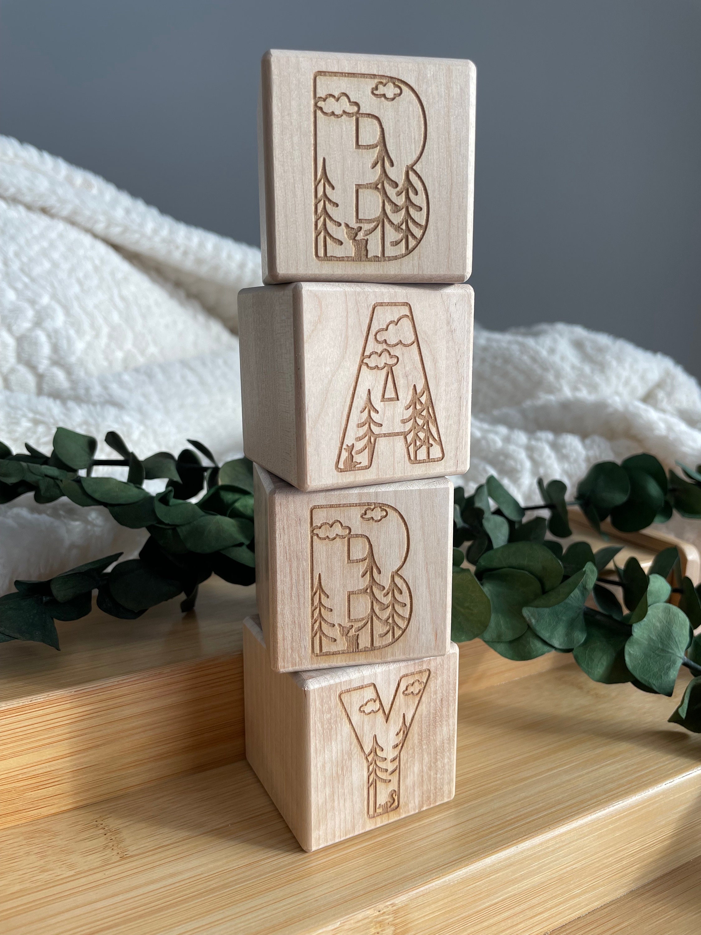 Woodland Baby Blocks, Pregnancy Announcement, Custom Wood Blocks ...