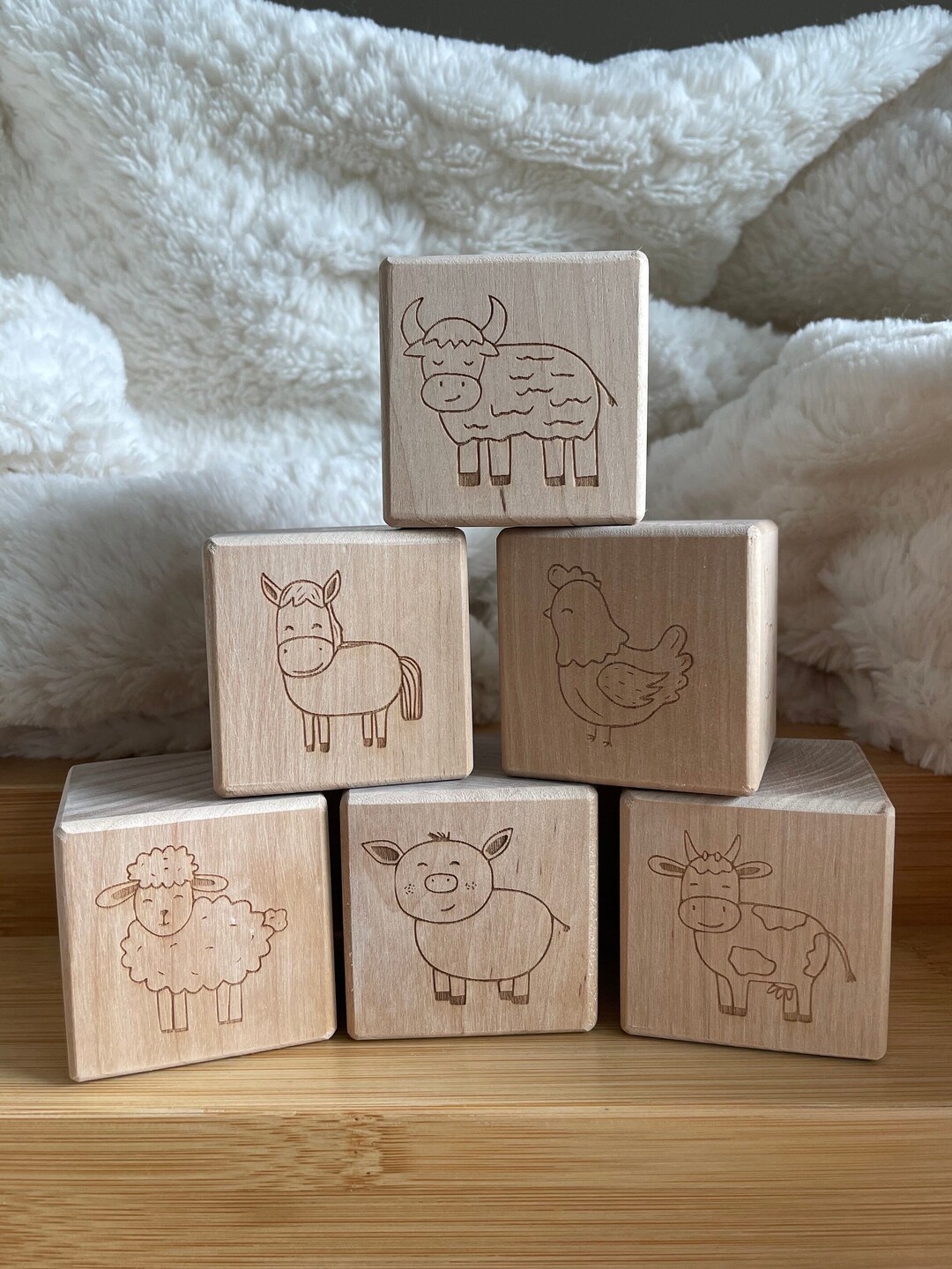 Farm Animal Baby Blocks, Wooden Building Blocks, Farm Animal Nursery ...