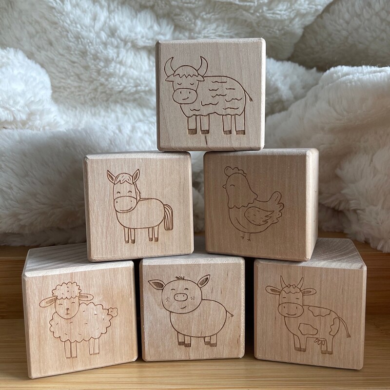 Wooden Farm Animal Blocks - Etsy