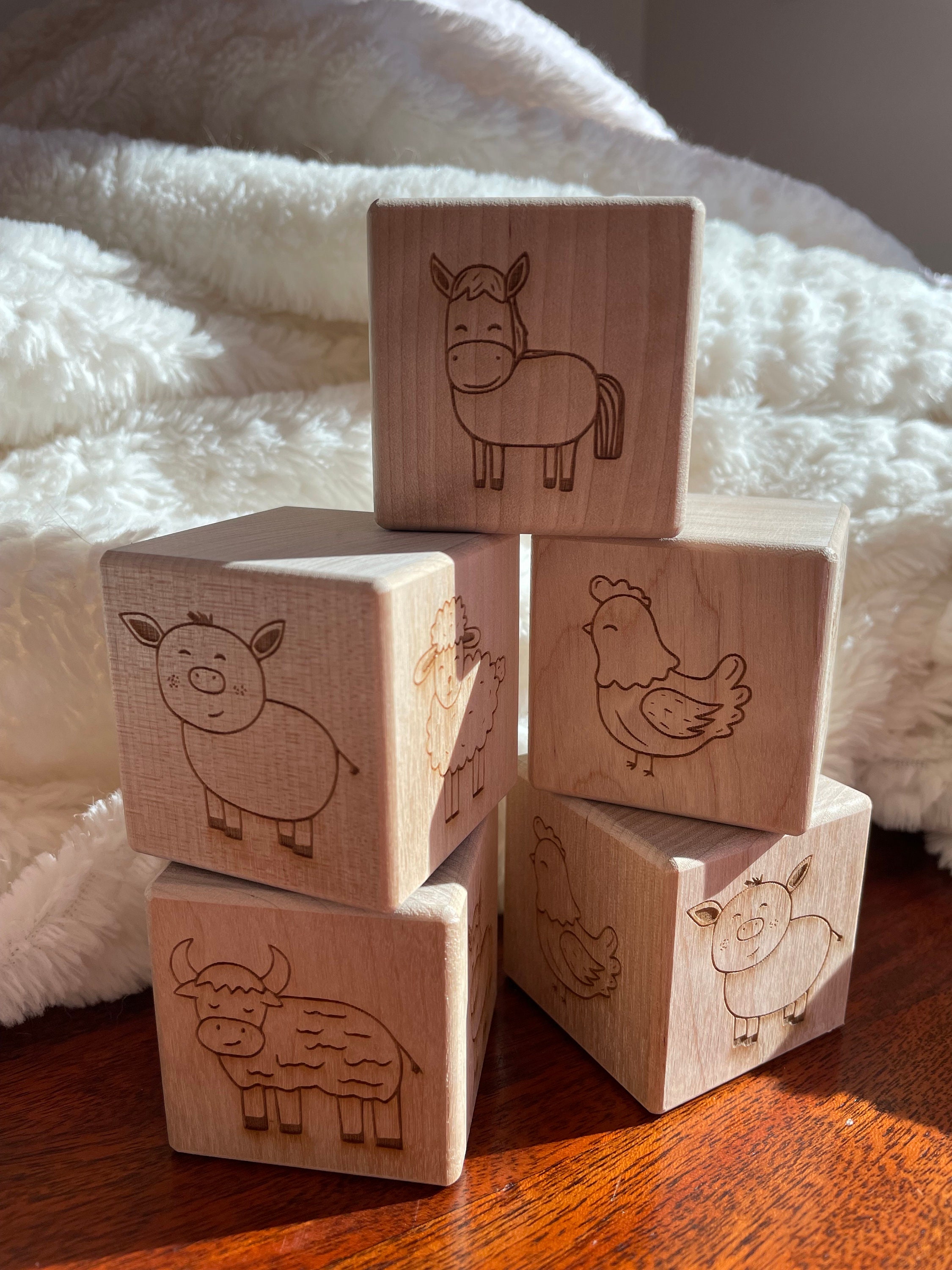 Farm Animal Baby Blocks, Wooden Building Blocks, Farm Animal Nursery ...