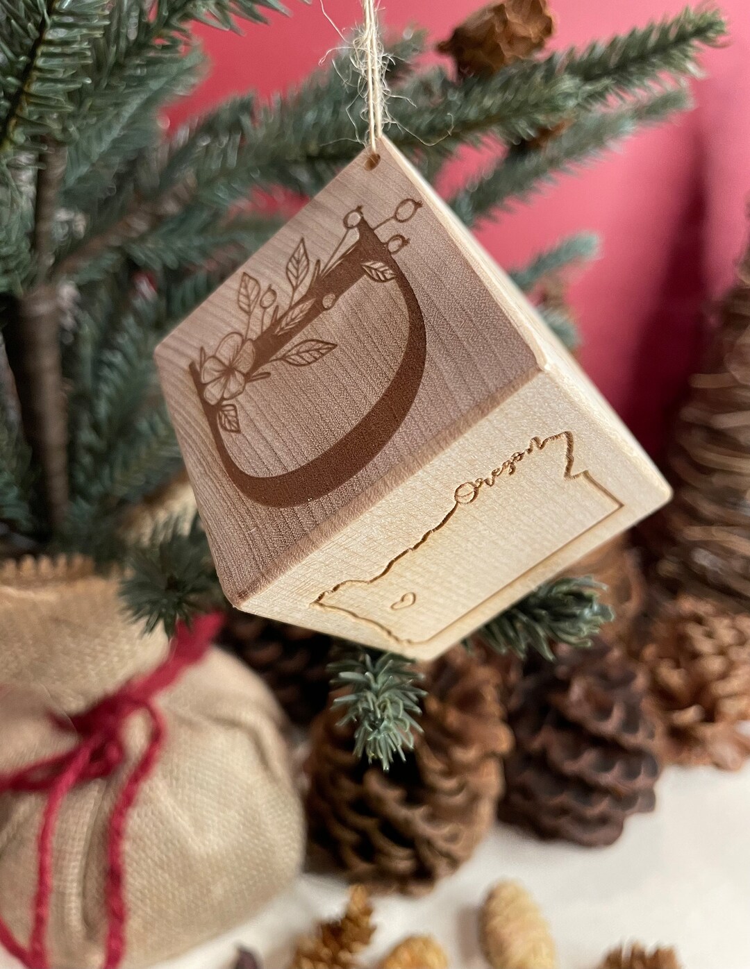 Personalized Baby Wooden Block Ornament, Floral Baby Block, Baby Shower ...