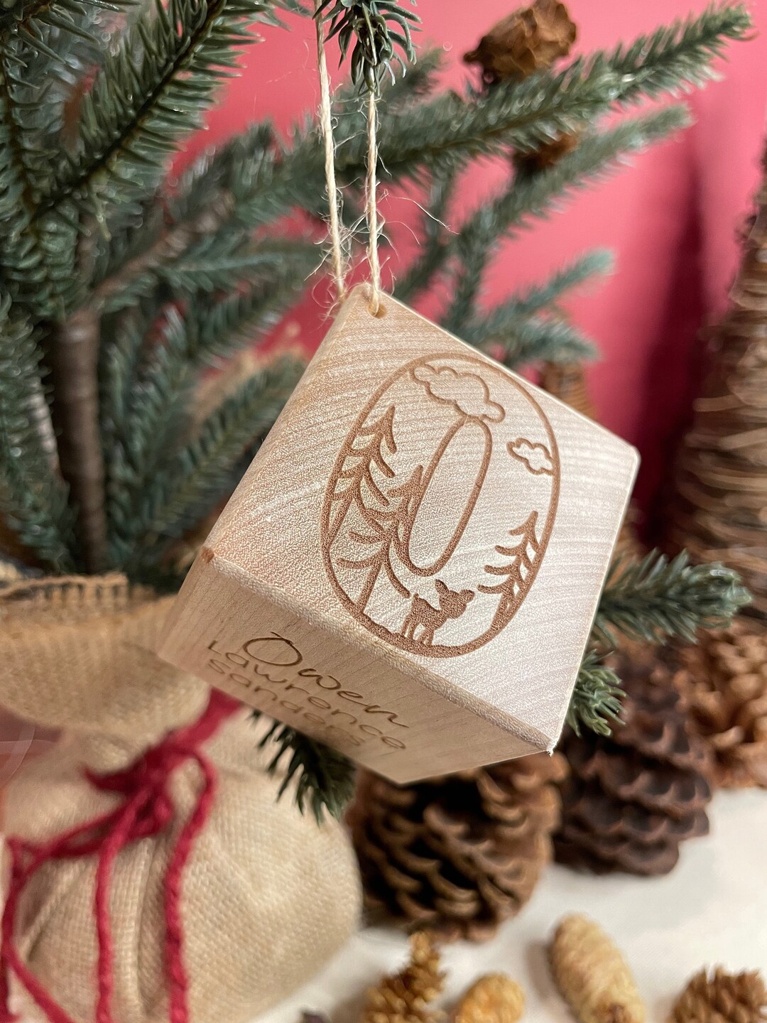 Personalized Baby Wooden Block Ornament, Woodland Baby Block, Baby ...