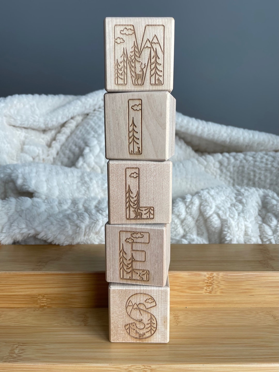 Personalized Woodland Baby Wooden Blocks, Baby Shower Gift, Boho ...