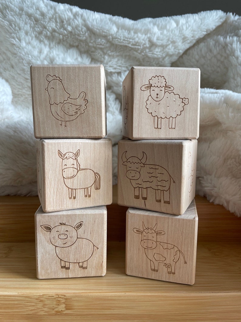 Farm Animal Baby Blocks, Wooden Building Blocks, Farm Animal Nursery ...