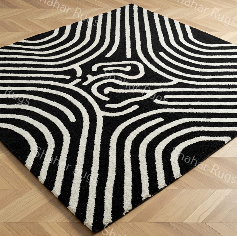 Buy Modern Abstract Rug, Black and White Color Rug, 8x10, 3x5,4x6,5x7 ...