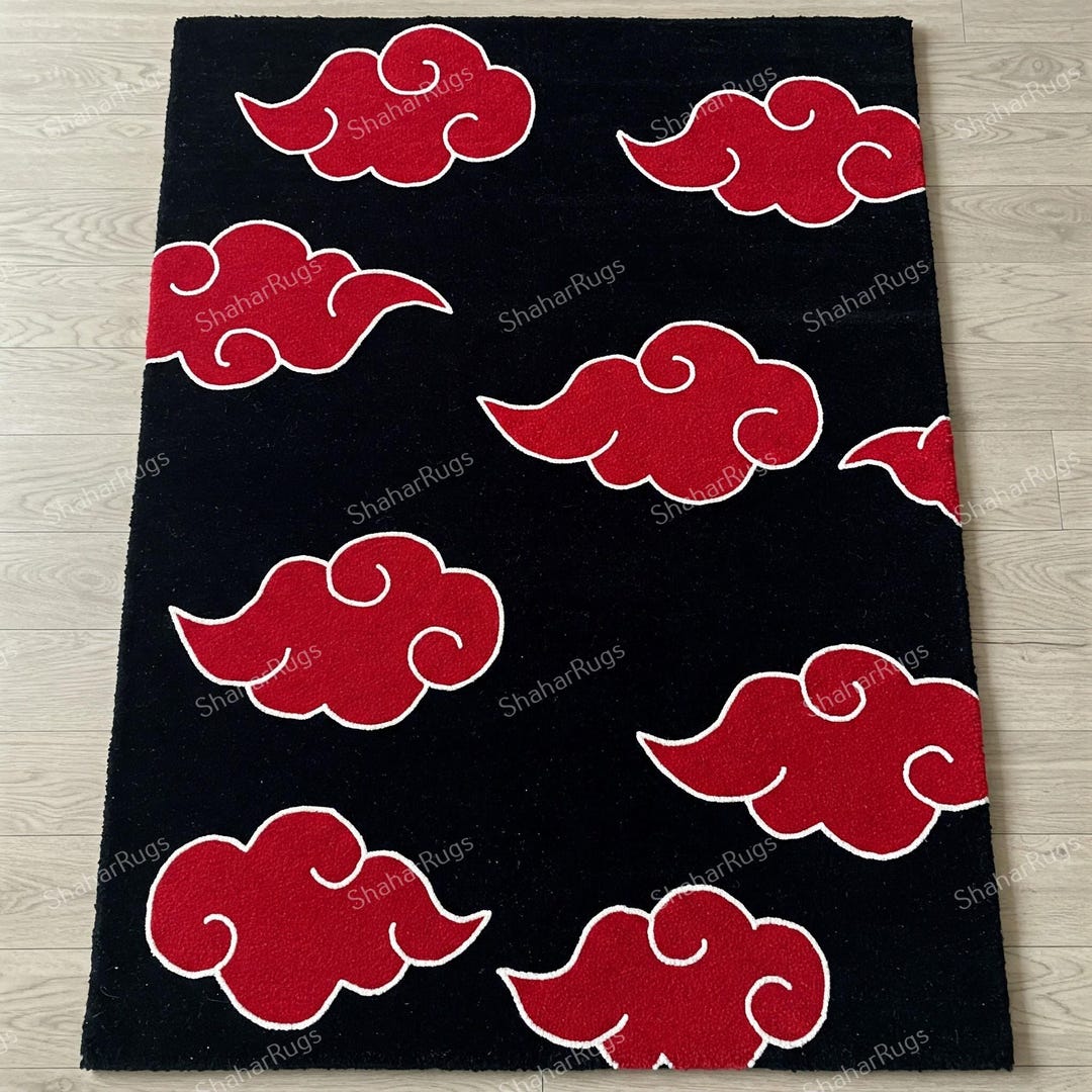 Buy Akatsuki Red Cloud Rug – Black Aesthetic Carpet for Gaming Room ...